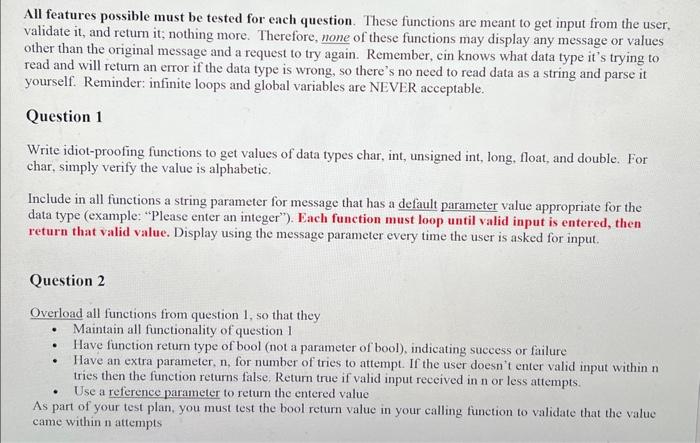 Solved Overload all functions from question 1, so that they | Chegg.com