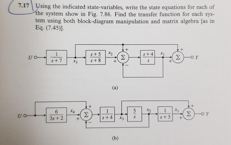 Solved 7.17 Using the indicated state-variables, write the | Chegg.com
