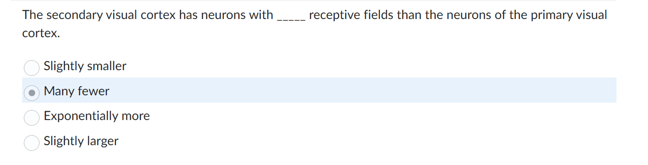 Solved The secondary visual cortex has neurons withreceptive | Chegg.com