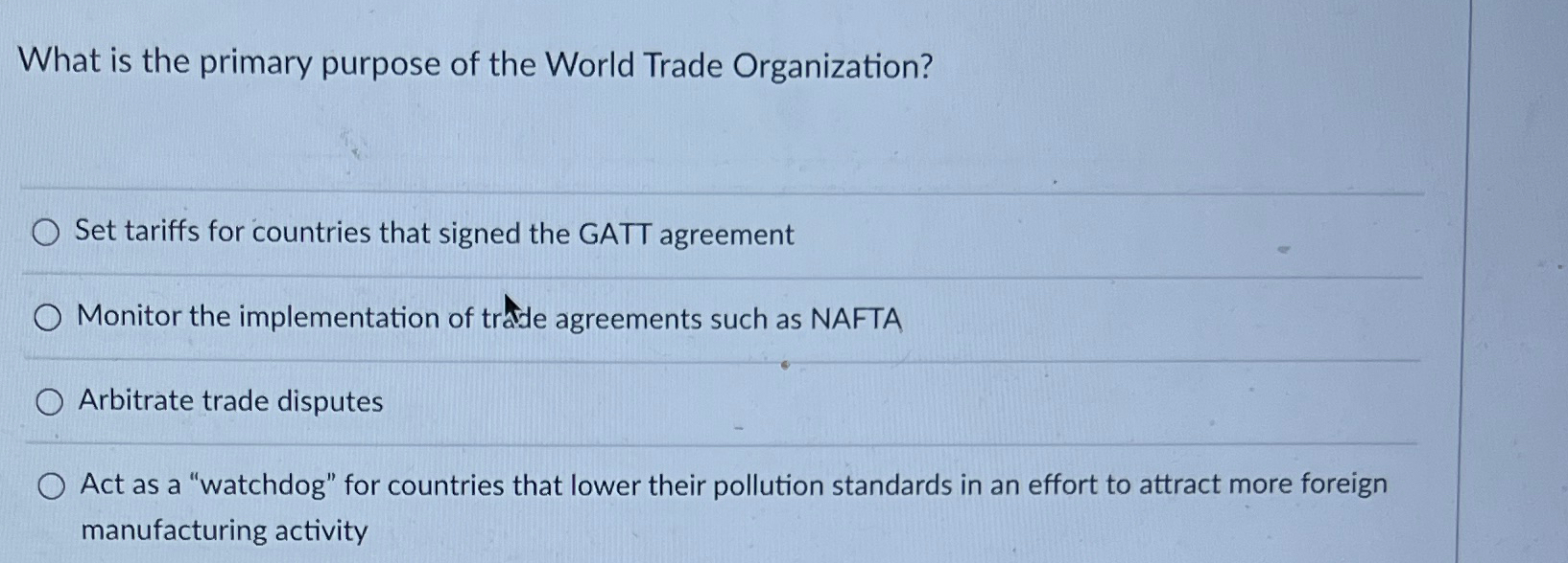 Solved What is the primary purpose of the World Trade | Chegg.com