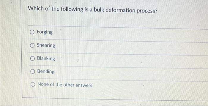 Solved Which of the following is a bulk deformation process? | Chegg.com