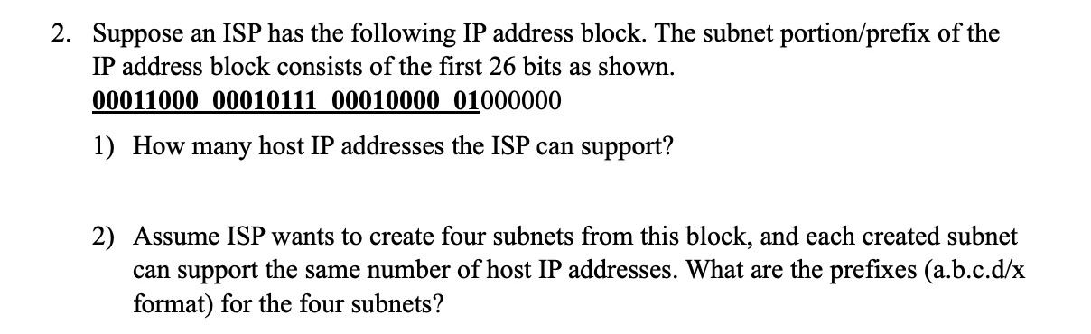 Solved Suppose an ISP has the following IP address block. | Chegg.com