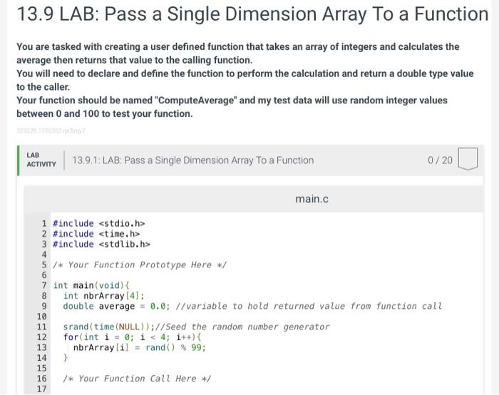 Solved 139 Lab Pass A Single Dimension Array To A Function 0173