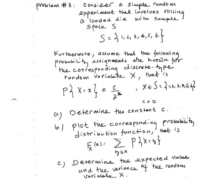 Solved olem \# 3: consider a simple random experiment that | Chegg.com