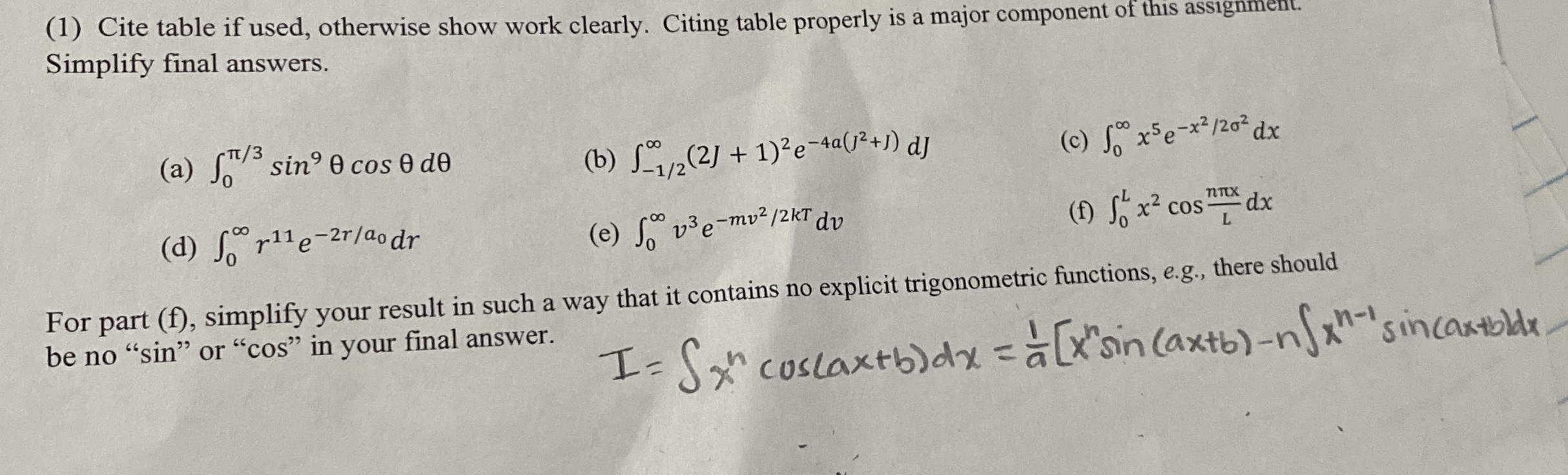 Solved by an EXPERT Please help on part f! ﻿Below i wrote the integral | Chegg.com