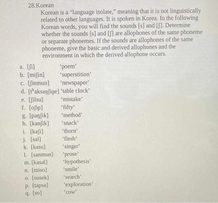 28.Korean Korean is a "language isolate," meaning | Chegg.com