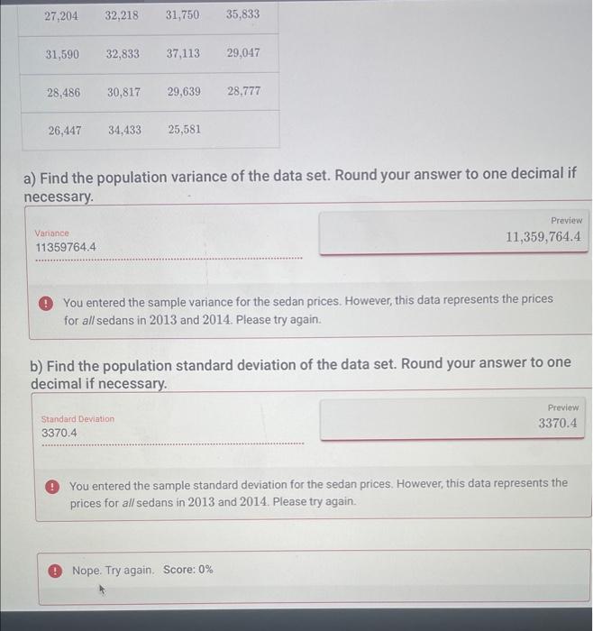 Solved a) Find the population variance of the data set. | Chegg.com