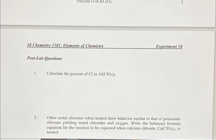 Solved 10 Chemistry 1101: Elements of Chemistry Experiment | Chegg.com