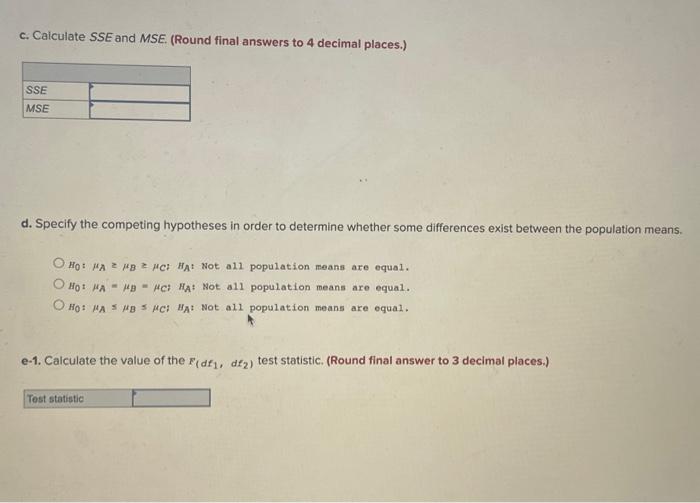 Solved c. Caiculate SSE and MSE. (Round final answers to 4 | Chegg.com