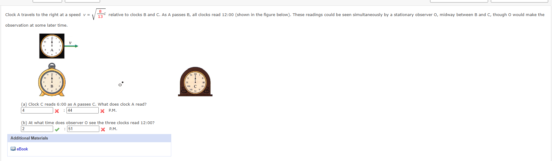 Solved observation at ﻿some later time.0*(a) ﻿Clock C ﻿reads | Chegg.com