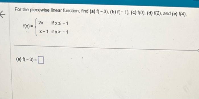 Solved For the piecewise linear function, find (a) f(−3), | Chegg.com