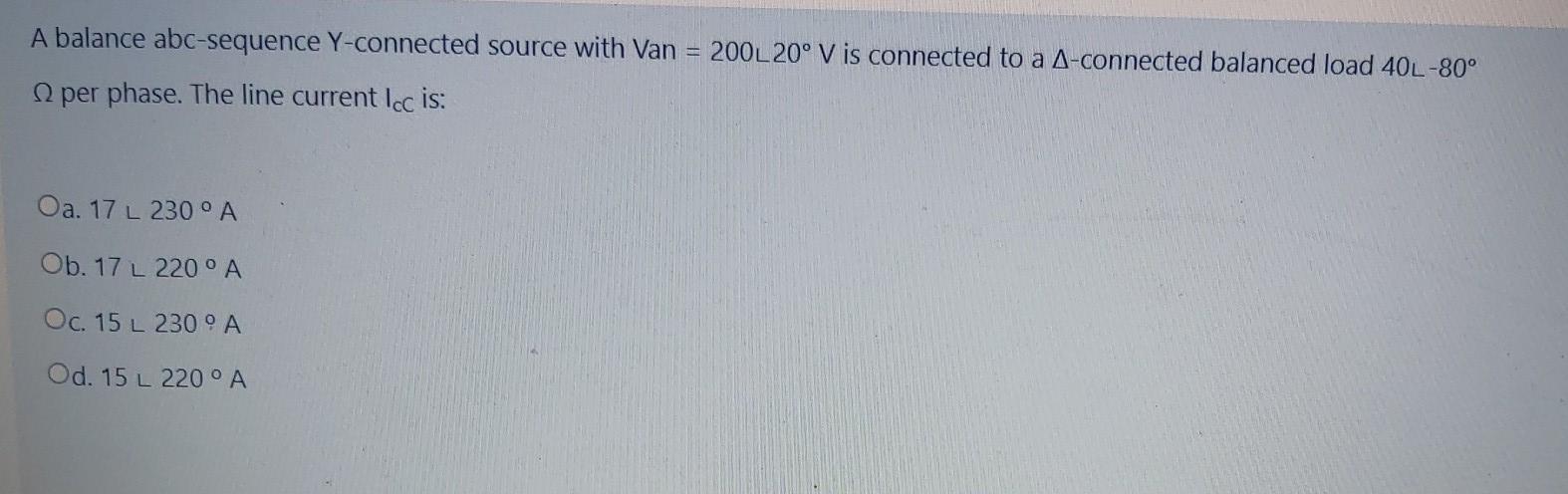 Solved A balance abc-sequence Y-connected source with Van = | Chegg.com