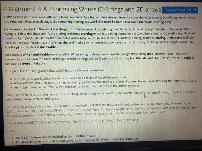 Solved Assignment 4 A Shrinking Words C Strings And 2d 3937