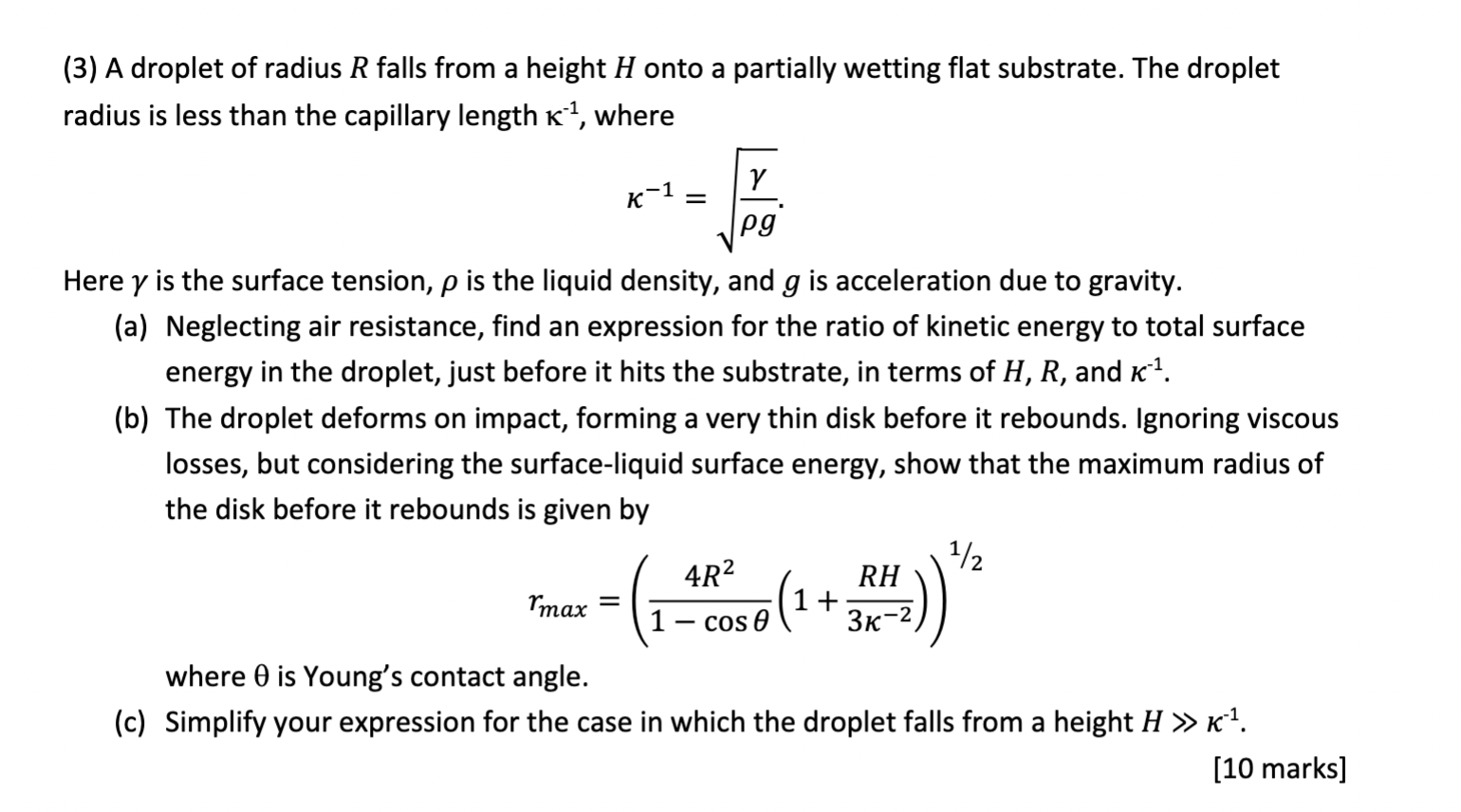 Solved (3) ﻿A droplet of radius R ﻿falls from a height H | Chegg.com