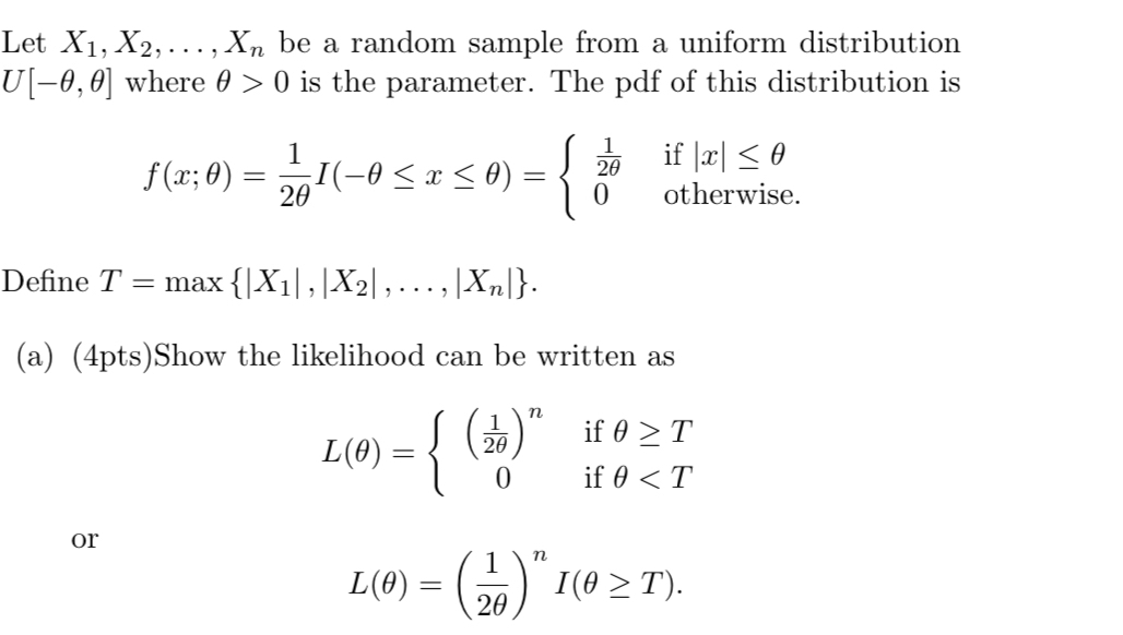 Solved Let x1,x2,dots,xn ﻿be a random sample from a uniform | Chegg.com