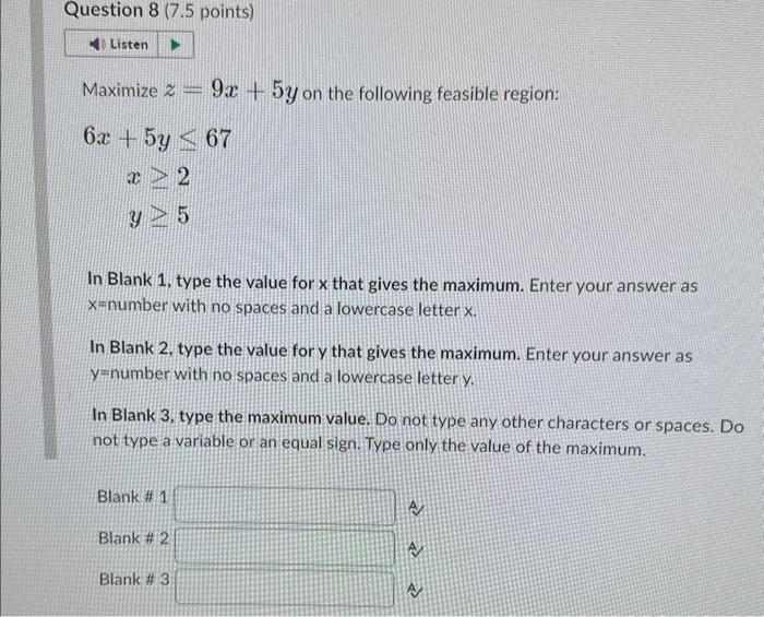 Solved Maximize z=9x+5y on the following feasible region: | Chegg.com