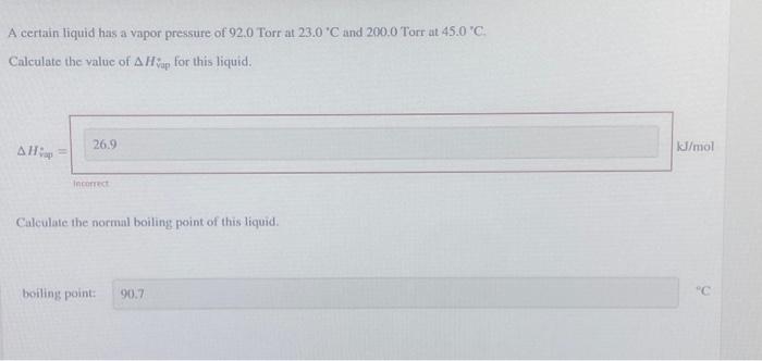 Solved A certain liquid has a vapor pressure of 92.0 Torr at | Chegg.com