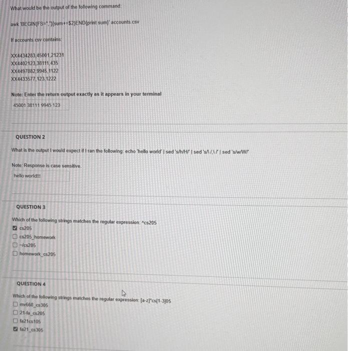 Solved What would be the output of the following command: | Chegg.com