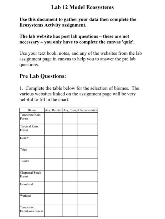 Solved Lab 12 Model Ecosystems Use this document to gather | Chegg.com