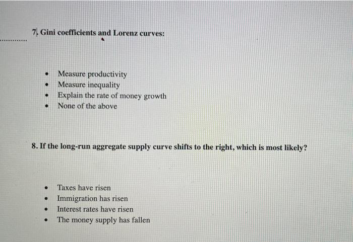 Solved 7. Gini coefficients and Lorenz curves: - Measure | Chegg.com
