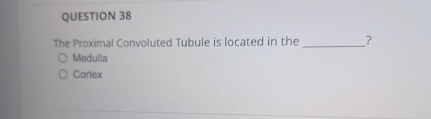 Solved QUESTION 38The Proximal Convoluted Tubule is located | Chegg.com