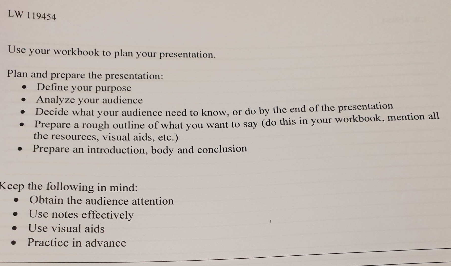 Solved LW 119454Use your workbook to plan your | Chegg.com
