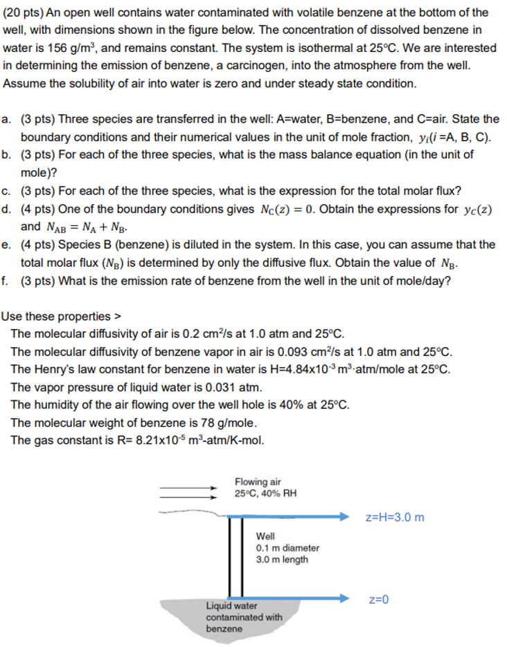 Solved (20 ﻿pts) ﻿An open well contains water contaminated | Chegg.com