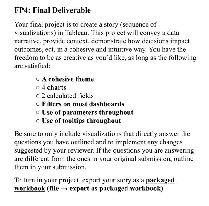 Solved FP4: Final Deliverable Your final project is to | Chegg.com