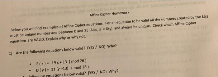 Solved Affine Cipher Homework Below you will find examples | Chegg.com