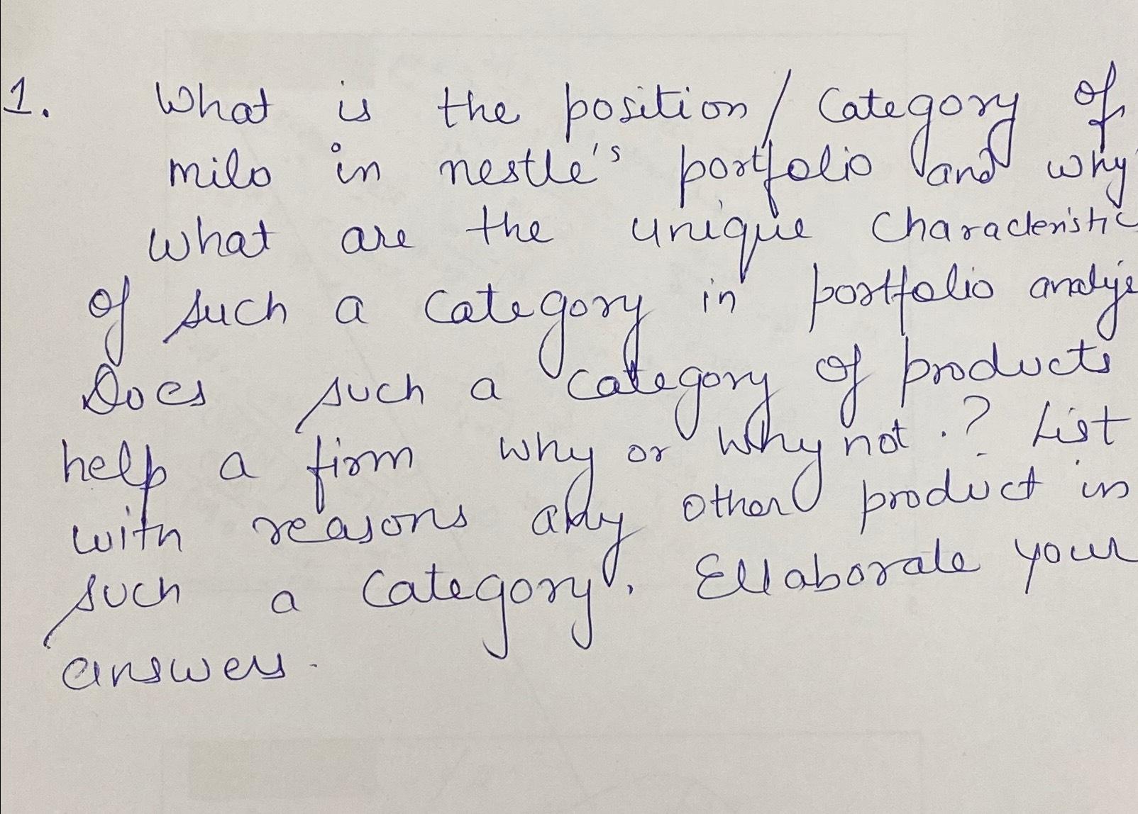Solved What is the position / ﻿Category of milo in nestle's | Chegg.com