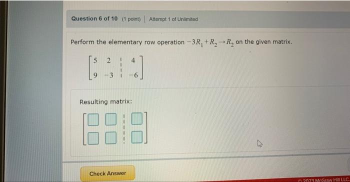 Solved Perform the elementary row operation −3R1+R2→R2 on | Chegg.com