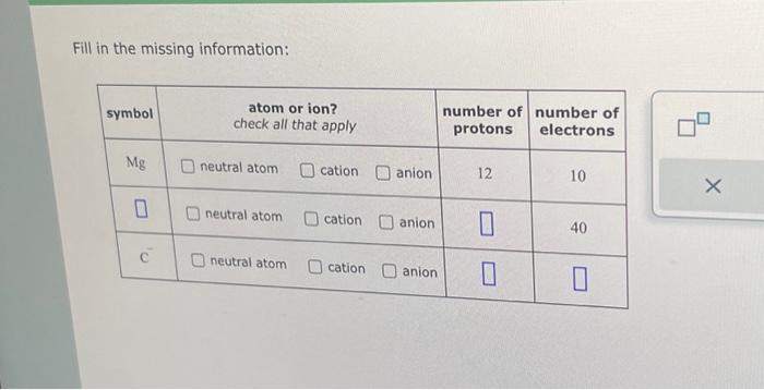 Solved Fill in the missing information: | Chegg.com