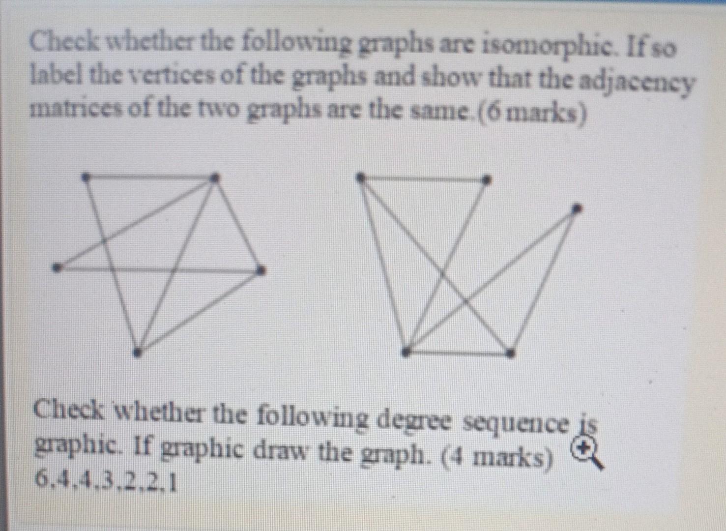 Solved Check whether the following graphs are isomorphic. If | Chegg.com