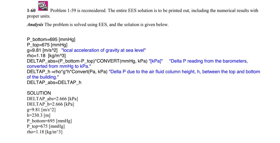 Solved 1-60Problem 1-59 ﻿is reconsidered. The entire EES | Chegg.com