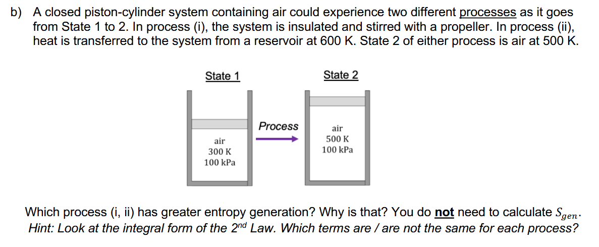 b) ﻿A closed piston-cylinder system containing air | Chegg.com