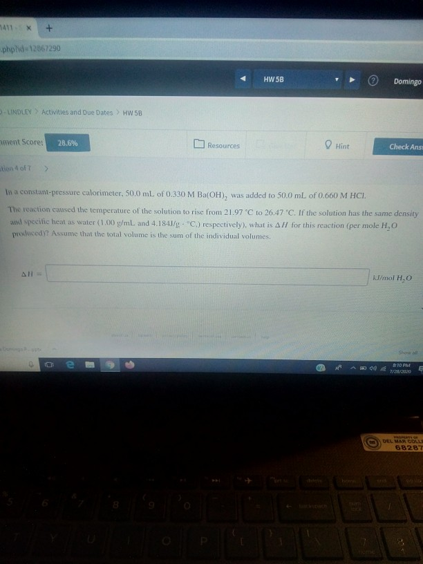 Solved 1411 + .phpid=12067290 HW 5B Domingo 3- LINDLEY | Chegg.com