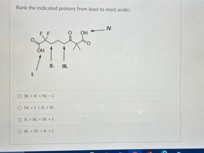Solved Rank the indicated protons from least to most acidic: | Chegg.com