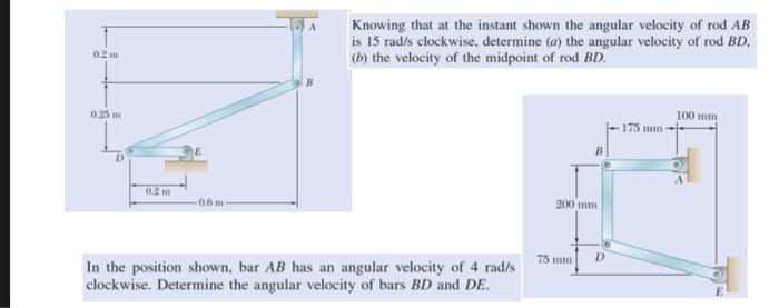 Solved Knowing that at the instant shown the angular | Chegg.com