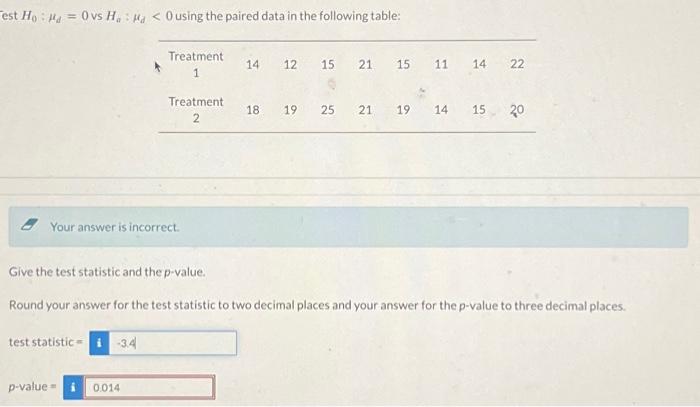 Solved Test Ho Hd = 0 vs Ha Ha