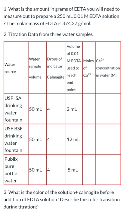 Solved 1. What is the amount in grams of EDTA you will need | Chegg.com