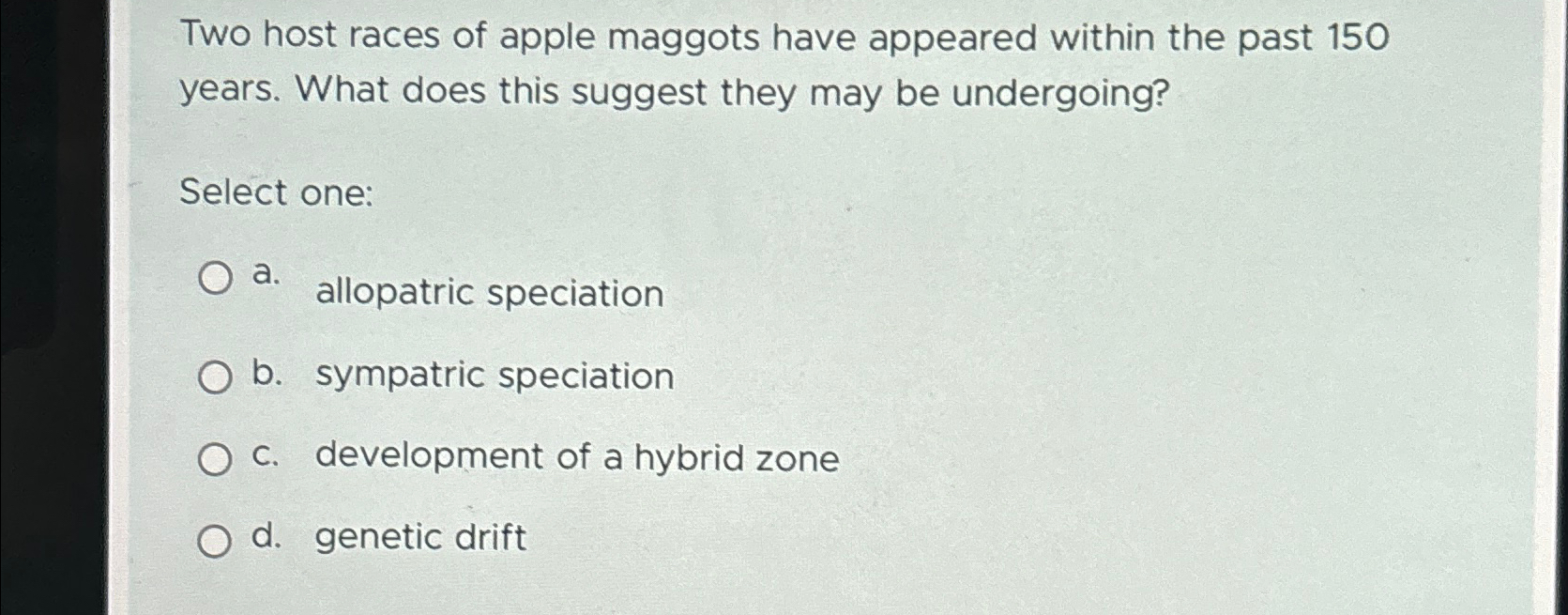 Solved Two host races of apple maggots have appeared within | Chegg.com