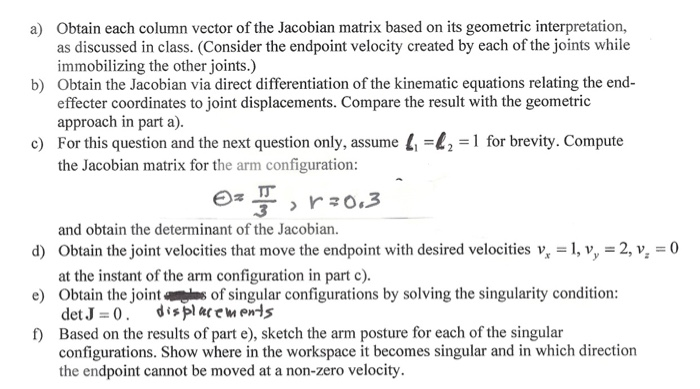 a) Obtain each column vector of the Jacobian matrix | Chegg.com