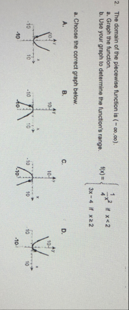 Solved The domain of the piecewise function is (-∞,∞).a. | Chegg.com