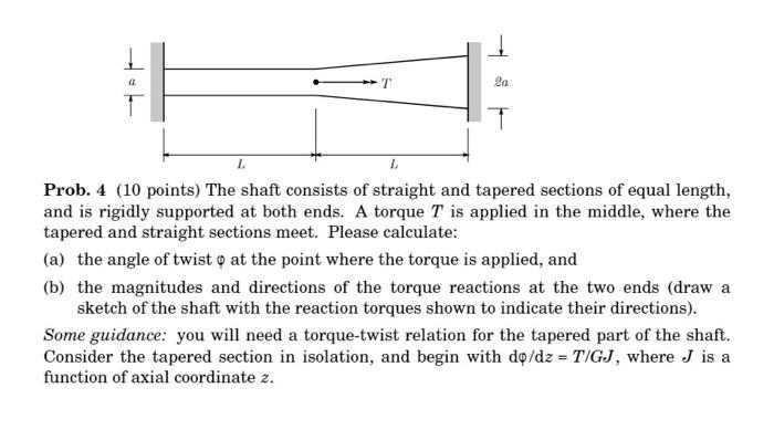 Solved a T 20 T T 2 1 Prob. 4 (10 points) The shaft consists | Chegg.com