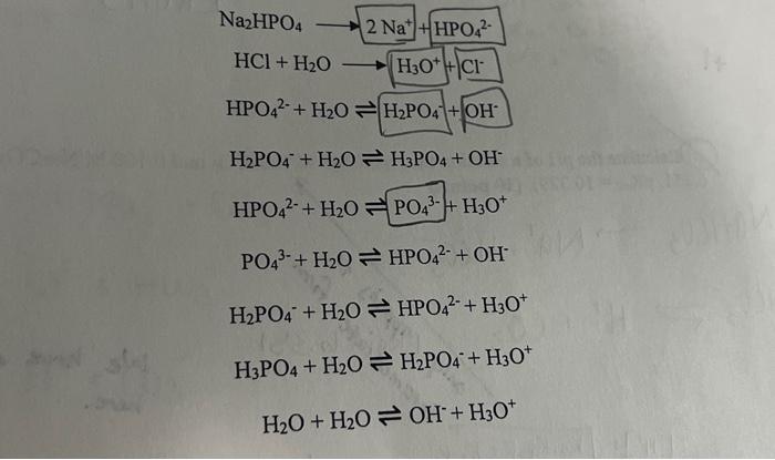 Solved Na2HPO4 2Na++HPO42−HCl+H2O H3O++Cl−HPO42−+H2O⇌H2PO4+O | Chegg.com