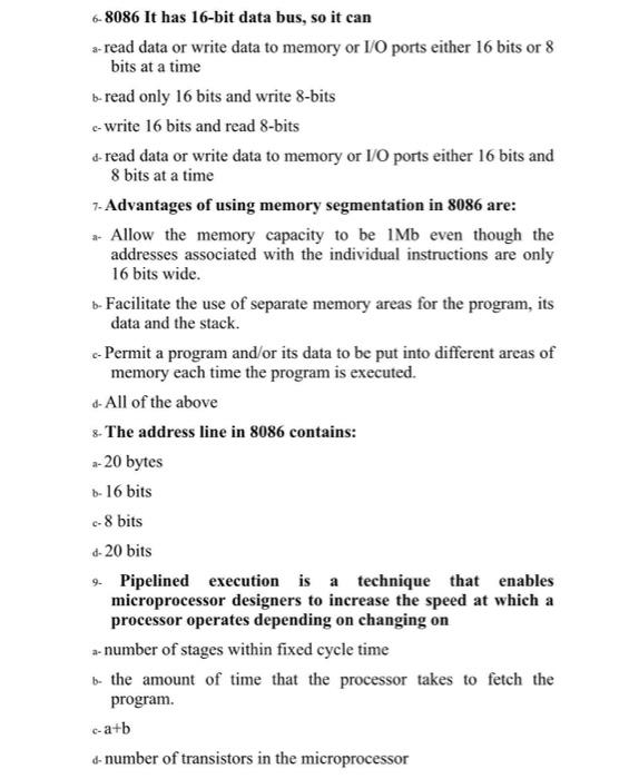 Solved 6-8086 It has 16-bit data bus, so it can - read data | Chegg.com
