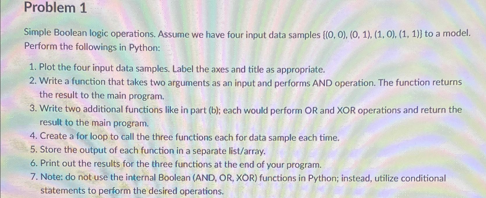 Solved Problem 1Simple Boolean logic operations. Assume we | Chegg.com