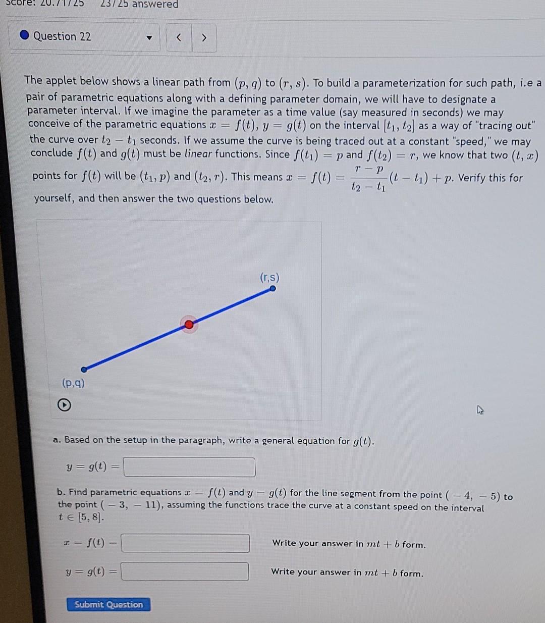 Solved The applet below shows a linear path from (p,q) to | Chegg.com