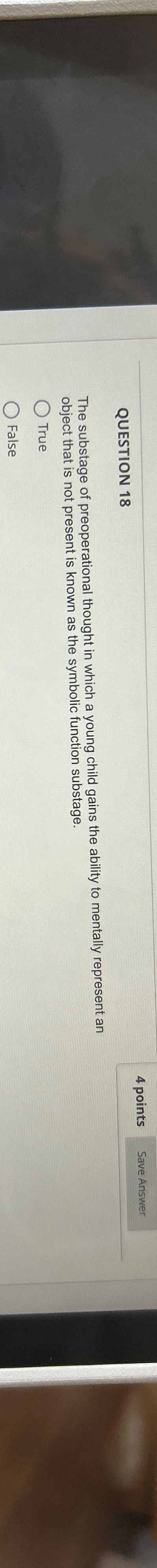 Solved QUESTION 184 ﻿pointsThe substage of preoperational | Chegg.com