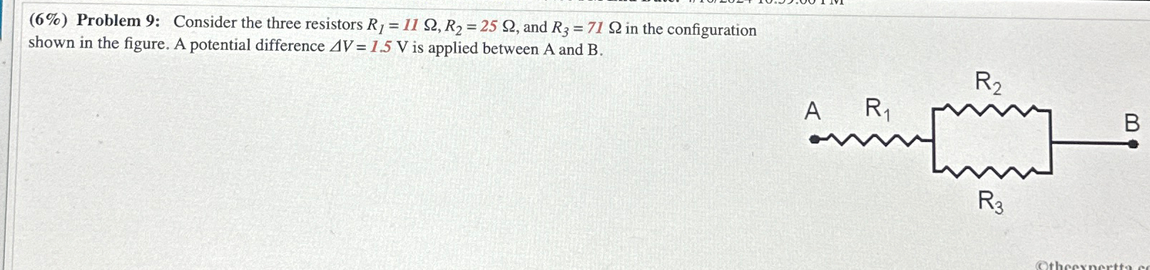 Solved (6%) ﻿Problem 9: Consider the three resistors | Chegg.com